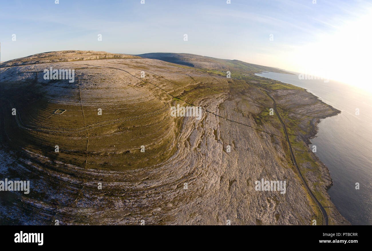Aerial birds eye view of the burren national park. scenic tourism ...