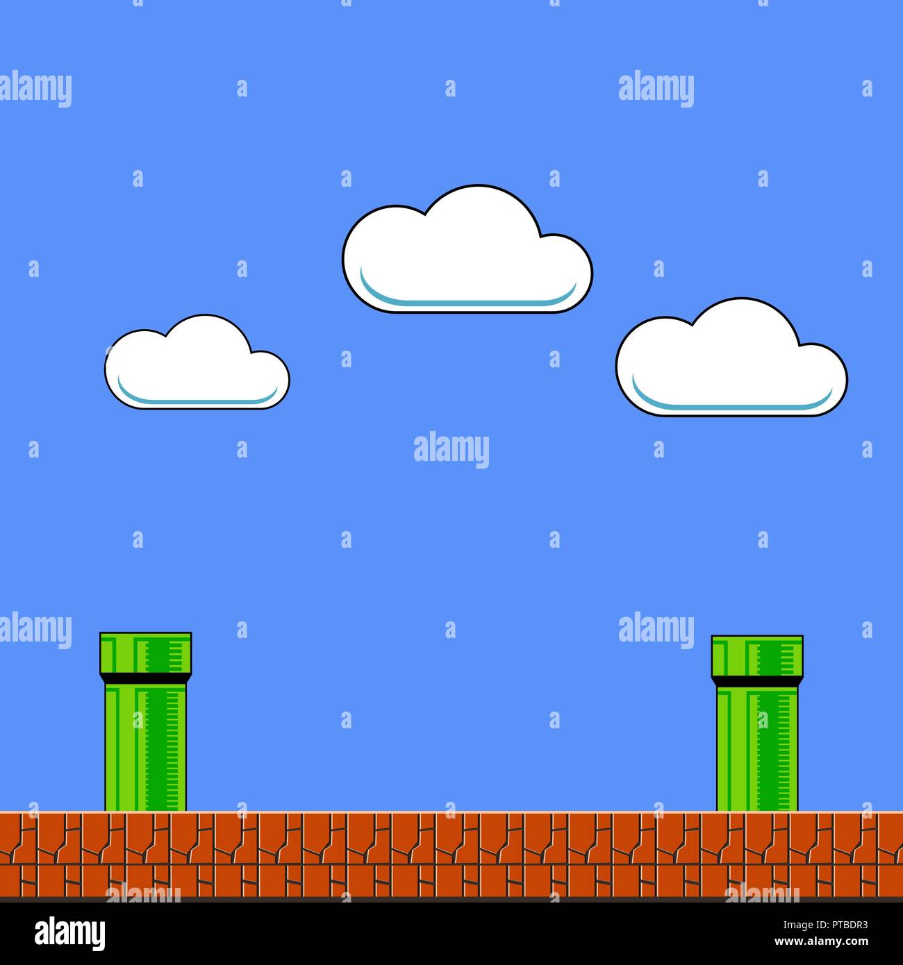 Old Game Background. Classic Arcade Design with Pipe and Brick Stock ...