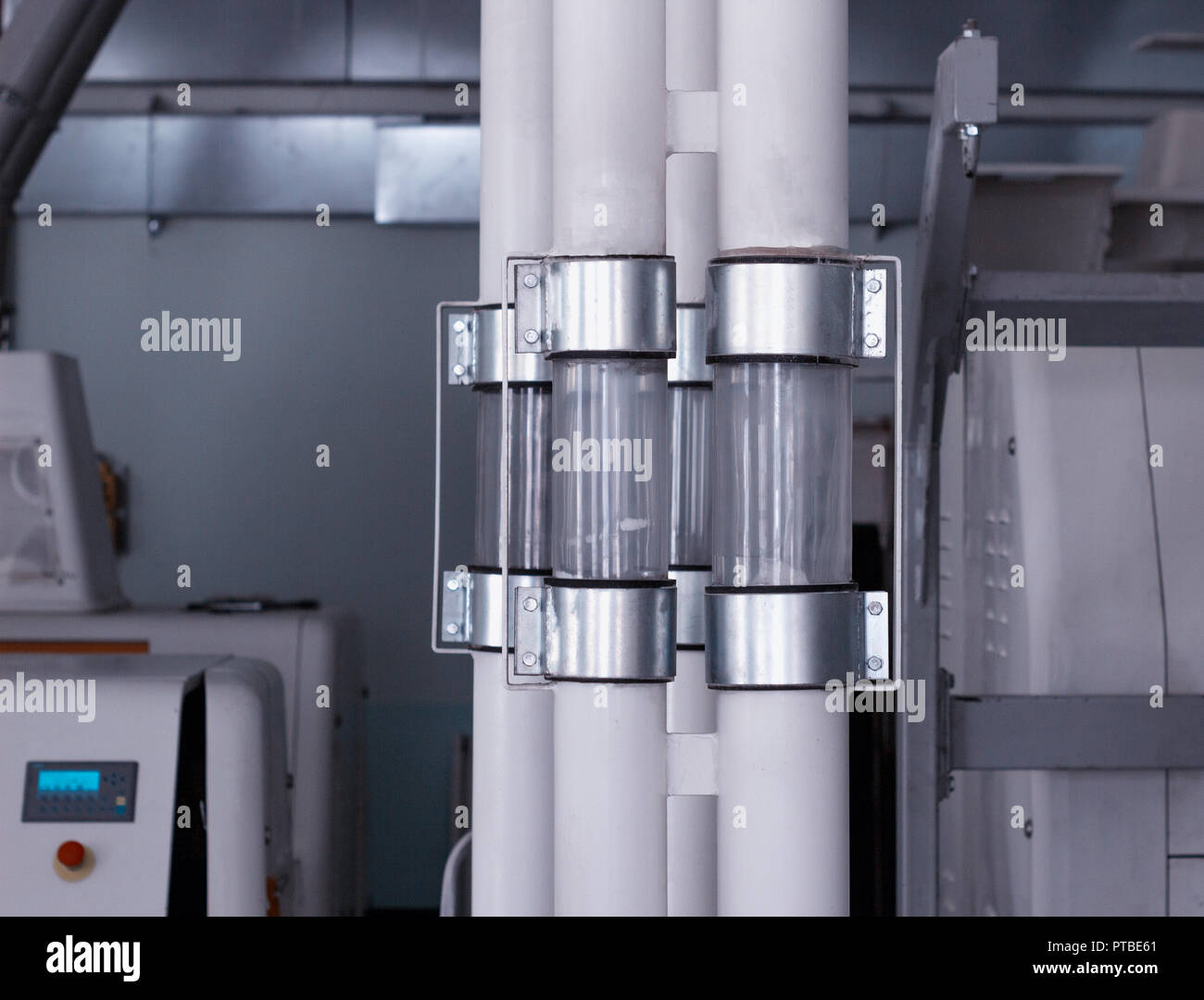 Inspection windows in the pipes for flour and grain, at the plant for ...