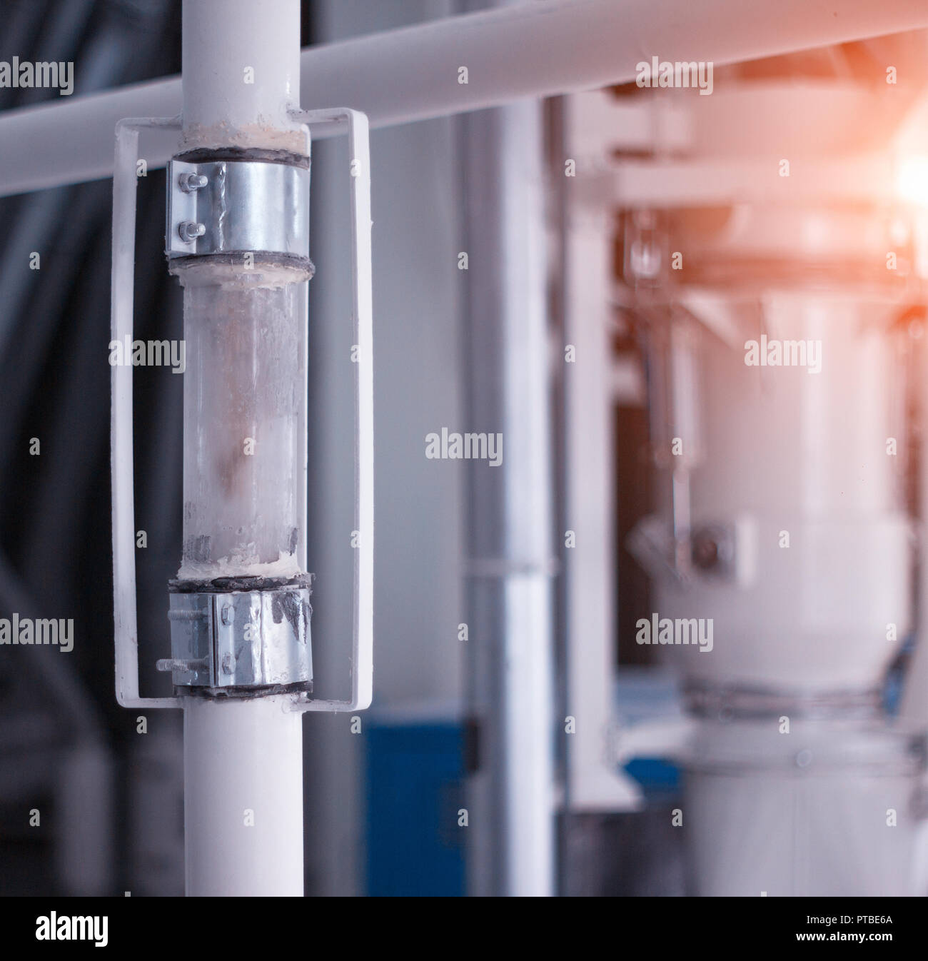 Inspection windows in the pipes for flour and grain, at the plant for ...
