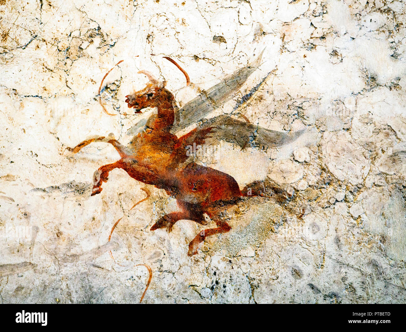 Detail of a frieze in a roman villa depicting a winged horse. The style ...
