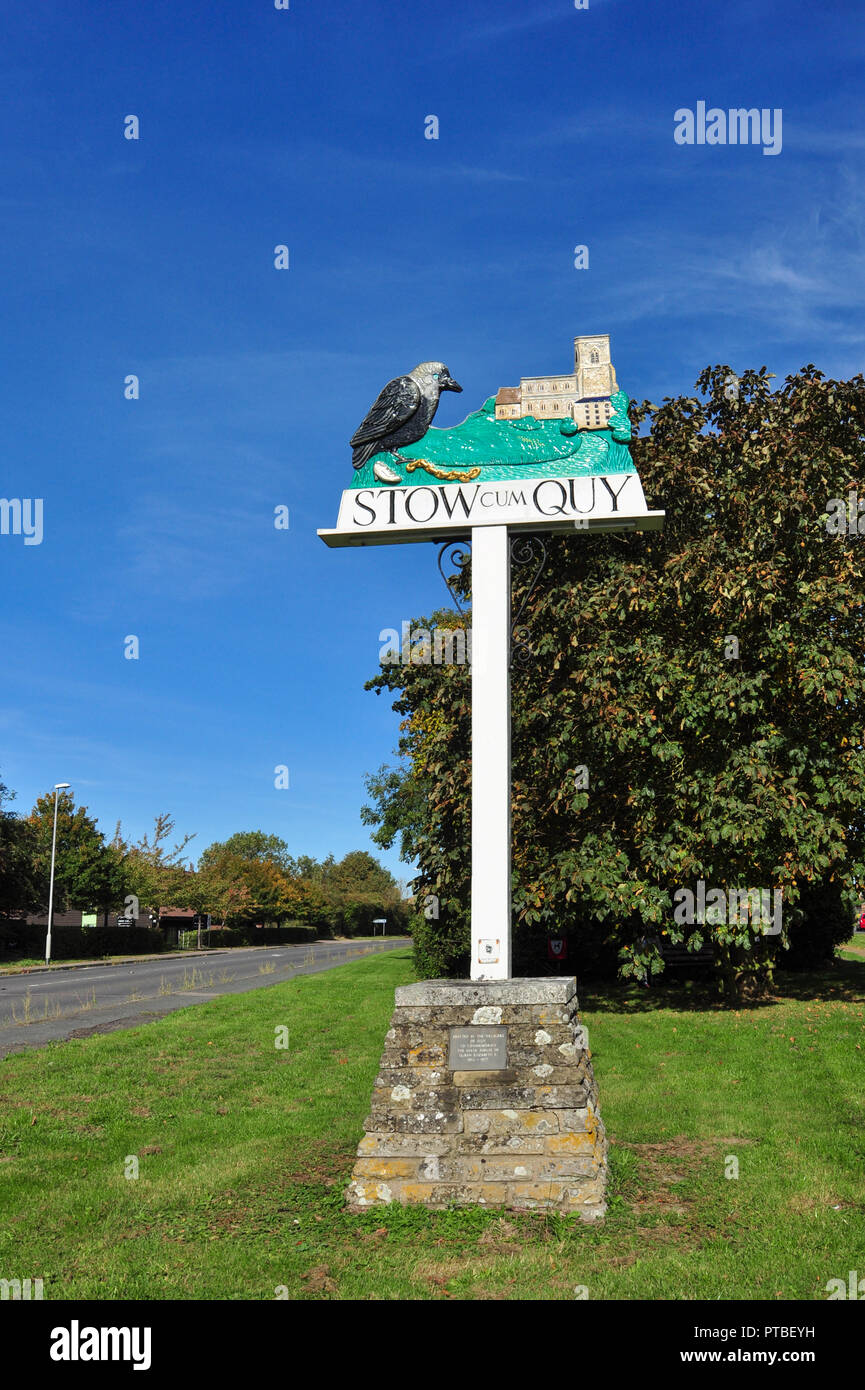 Village sign, Stow cum Quy, Cambridgeshire, England, UK Stock Photo - Alamy