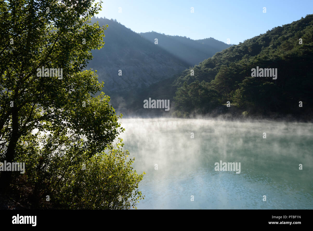 Morning Mist Rises on the Castillon Lake in the Verdon Valley Alpes-de ...