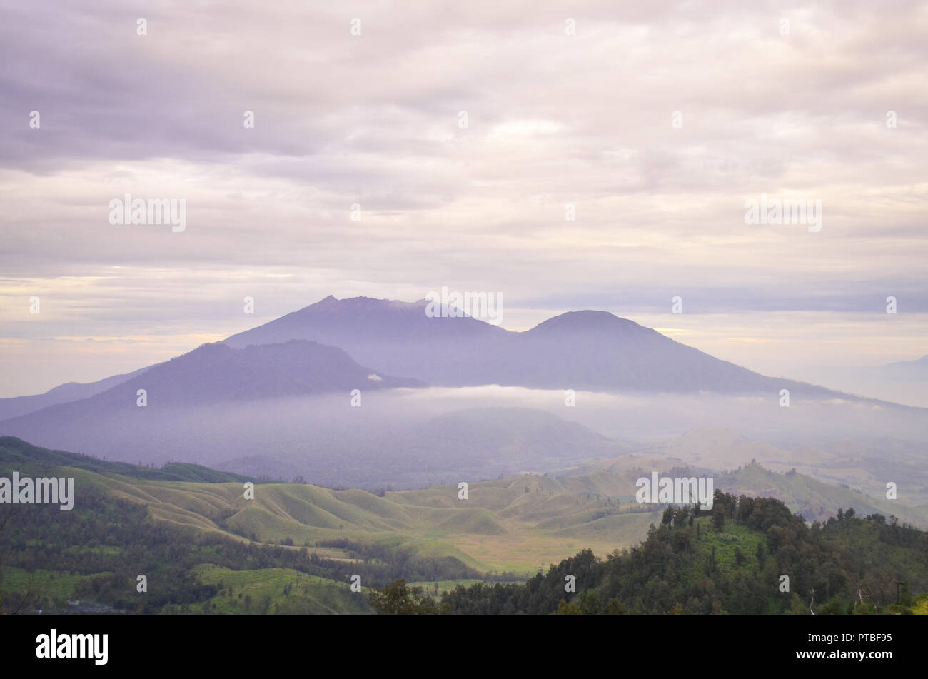 Landscape view of Mount Raung seen from Mount Ijen, Banyuwangi, East ...