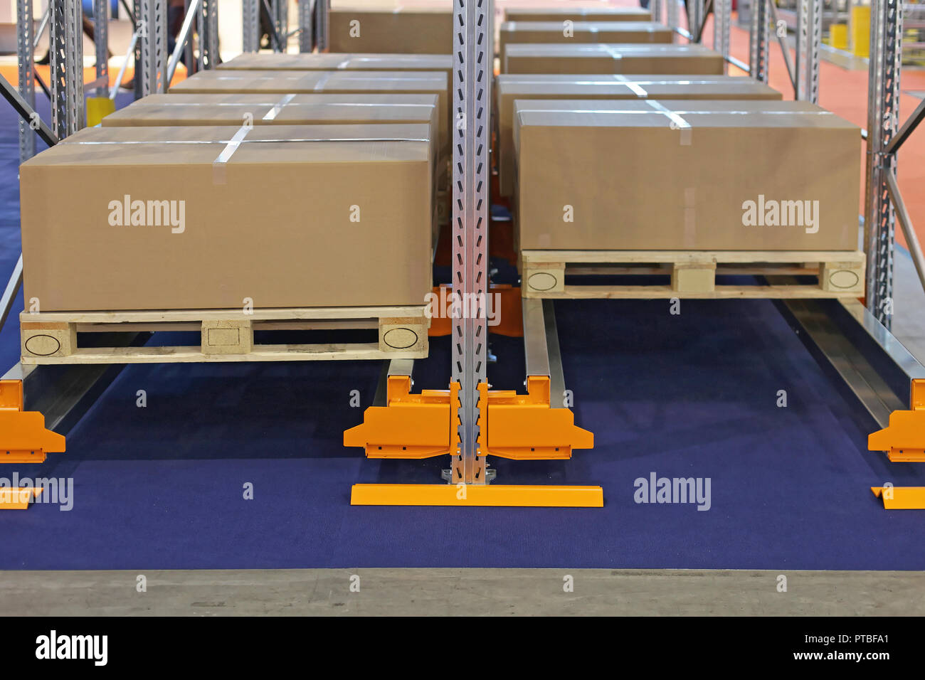 Pallets With Boxes at Shelves in Distribution Warehouse Storage Stock ...