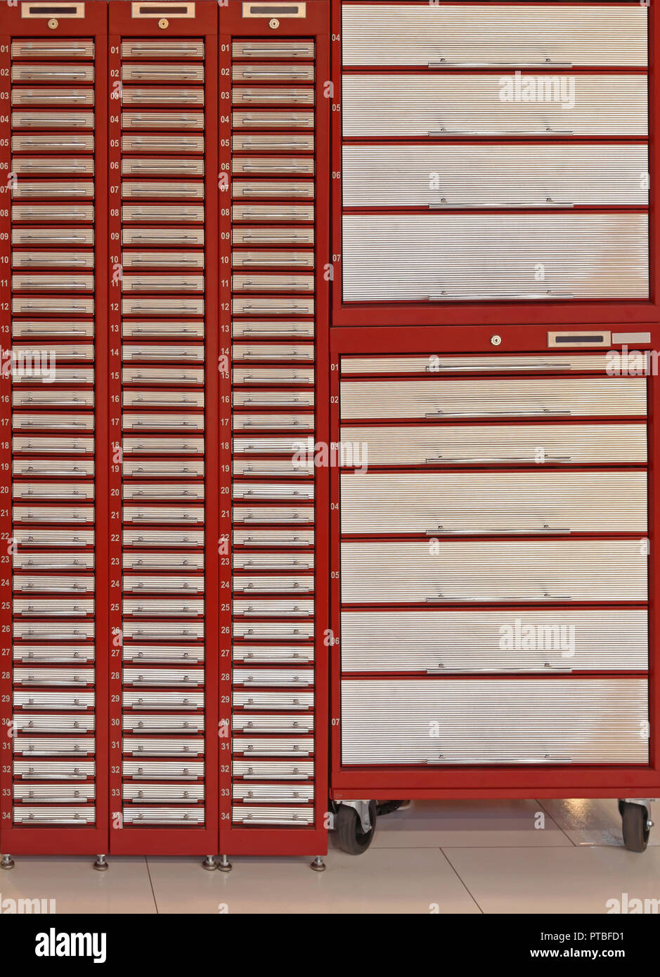 Metal Drawers for Parts Supply in Service Garage Workshop Stock Photo ...