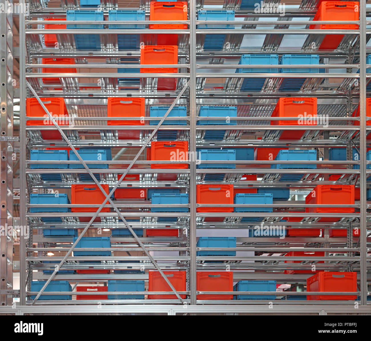 Warehouse Shelving System With Plastic Crates and Boxes Stock Photo - Alamy