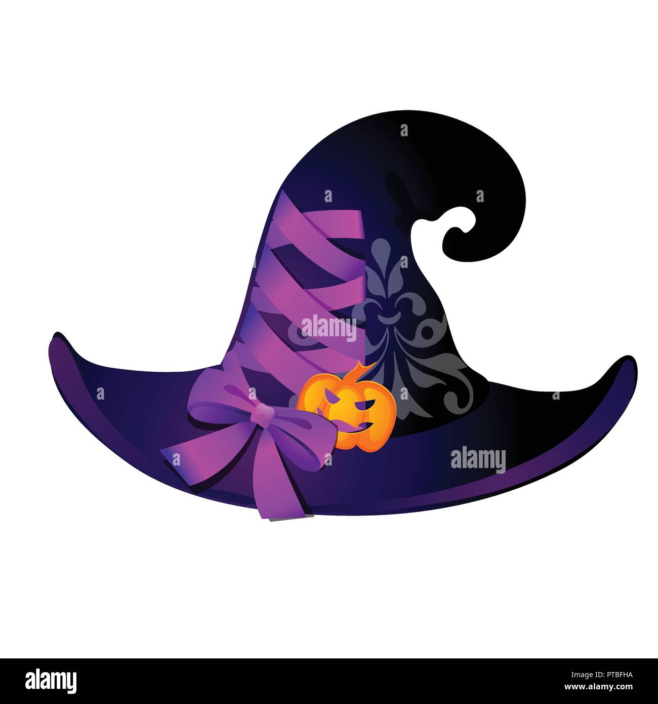 Witch hat with pink ribbon bow isolated on white background. Sketch for ...