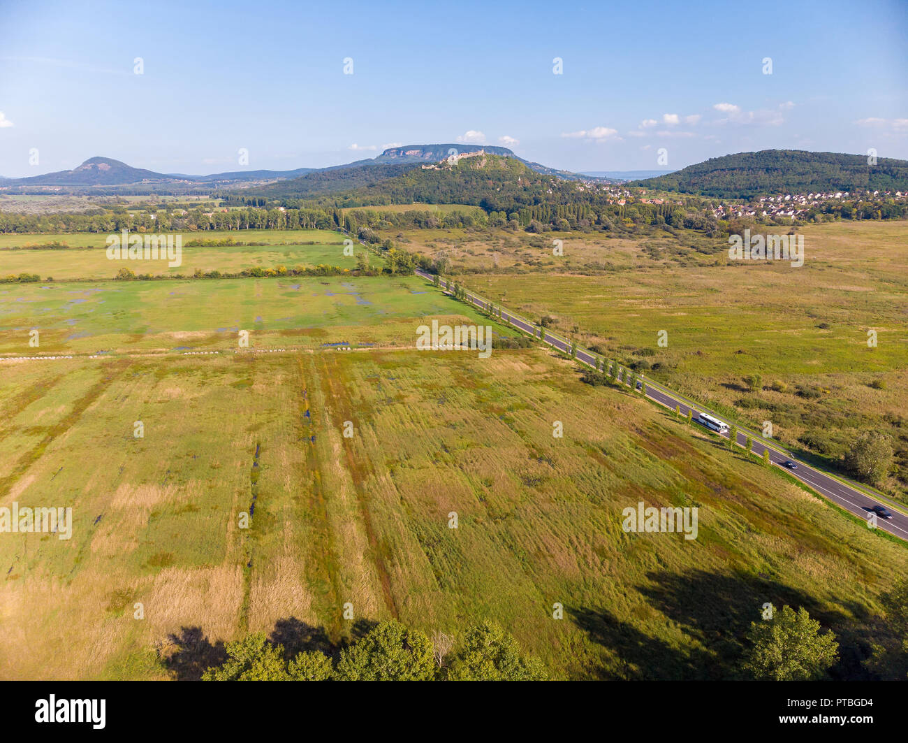 Aerial agricultural picture from a Hungarian landscape , near the lake ...