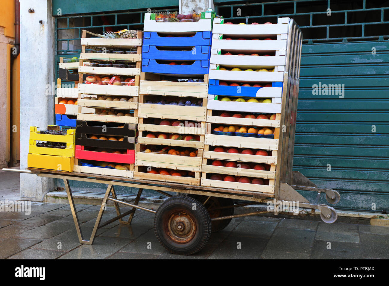 Hand car with crates for fruits and vegetables Stock Photo - Alamy