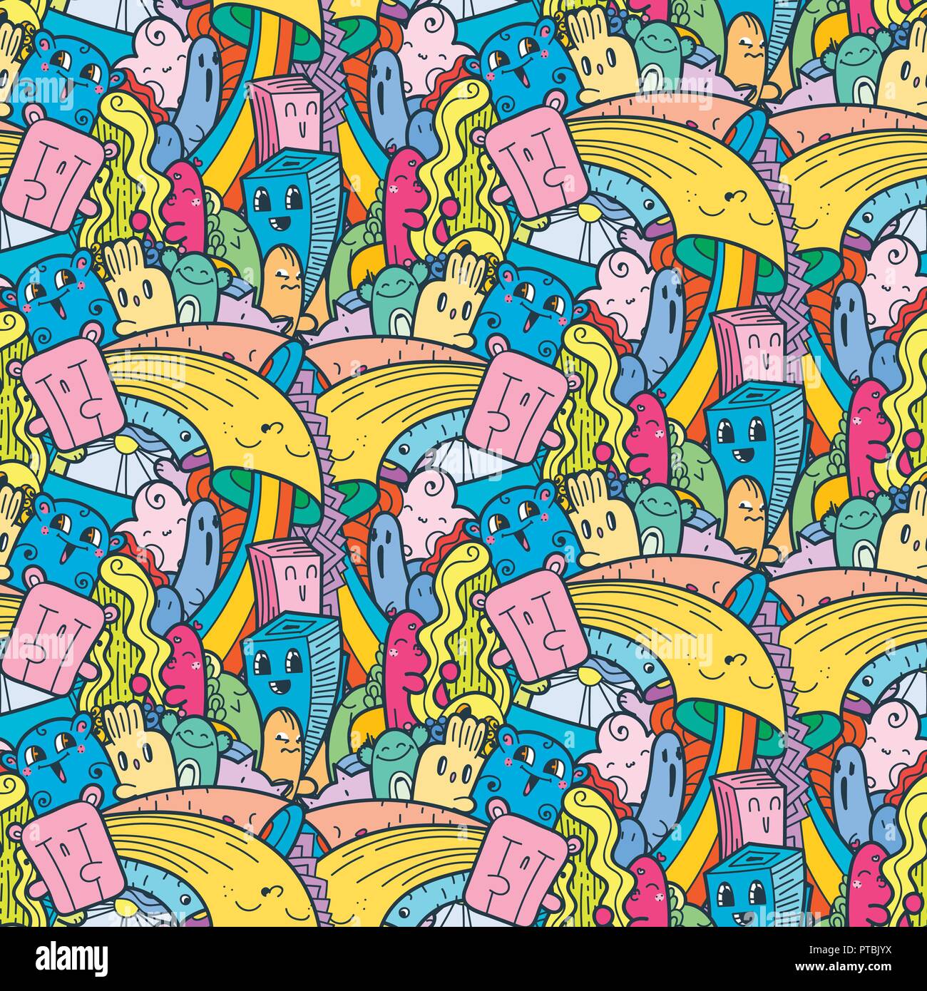 Funny doodle monsters seamless pattern for prints, designs and coloring ...