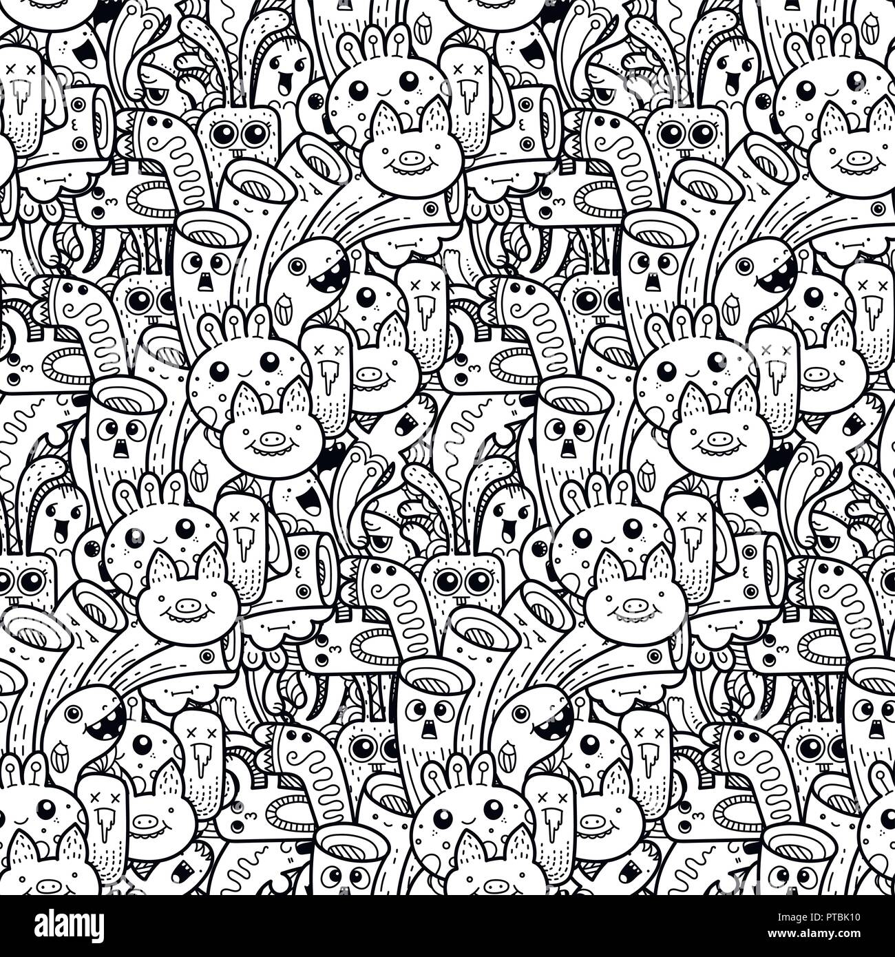 Funny doodle monsters seamless pattern for prints, designs and coloring ...