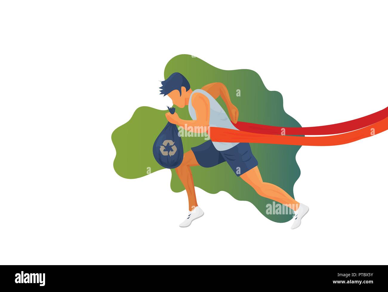 Plogging vector illustration: running athlete with a bag og garbage or ...