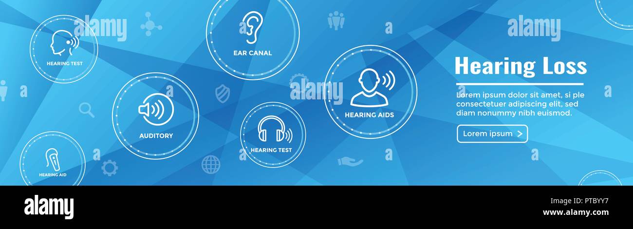 Hearing Aid / loss Web Header Banner with Sound Wave Images Set Stock ...