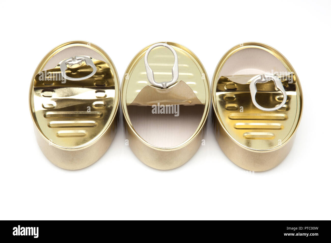 three open and empty cans Stock Photo - Alamy