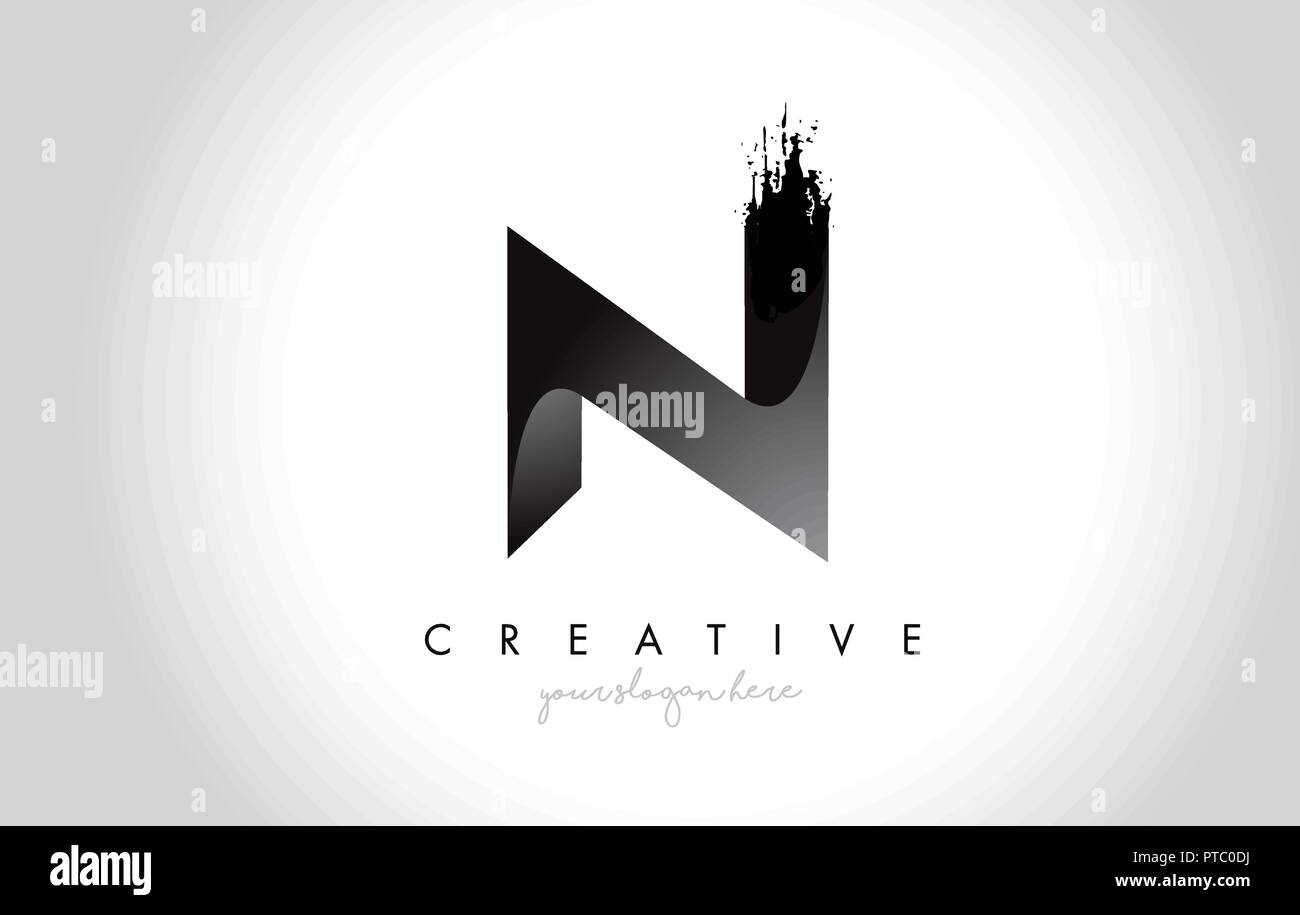N Letter Design with Brush Stroke and Modern 3D Look Vector ...
