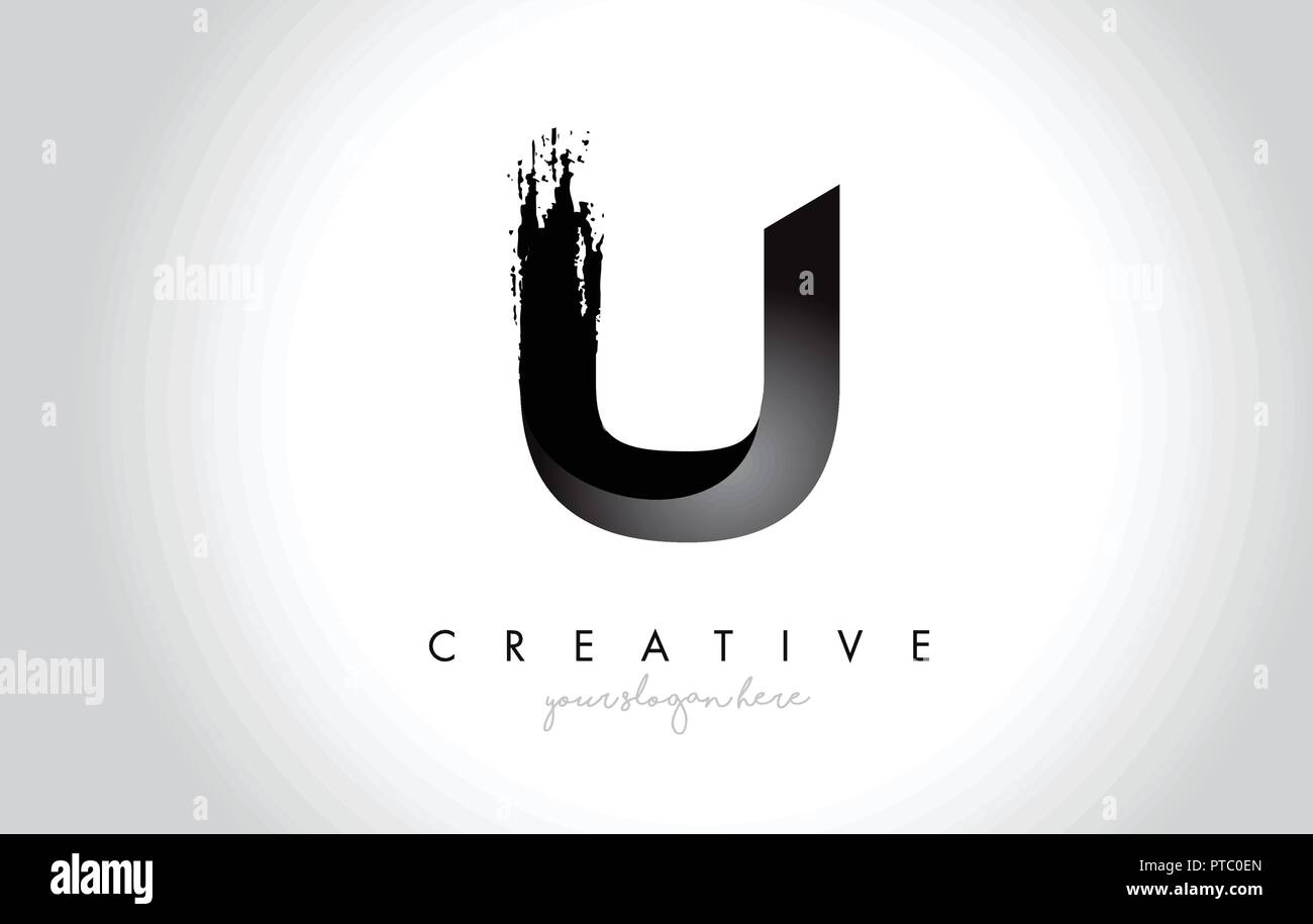 U Letter Design with Brush Stroke and Modern 3D Look Vector ...