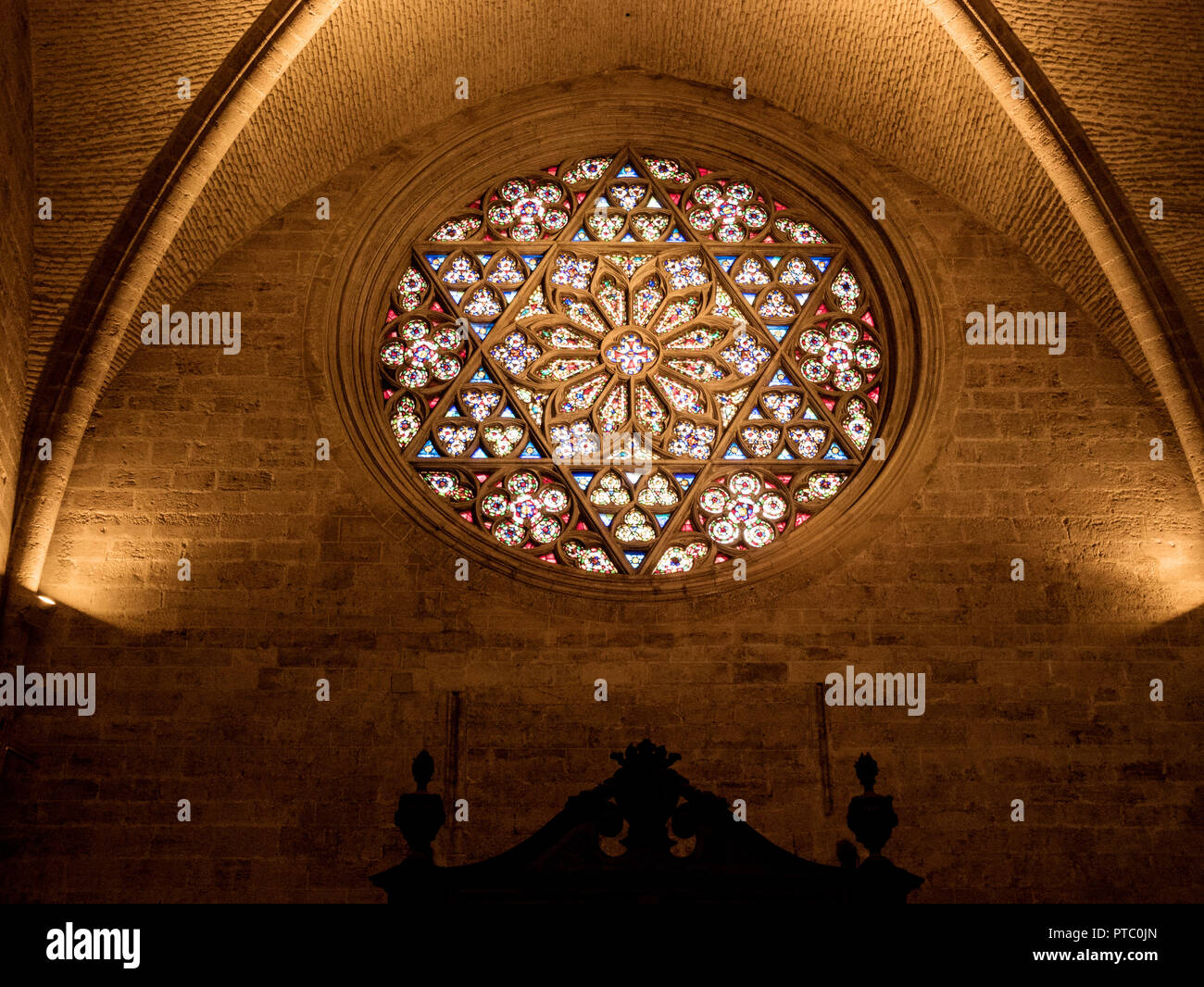 Colored rose window in the Cathedral of Valencia, Spain Stock Photo - Alamy
