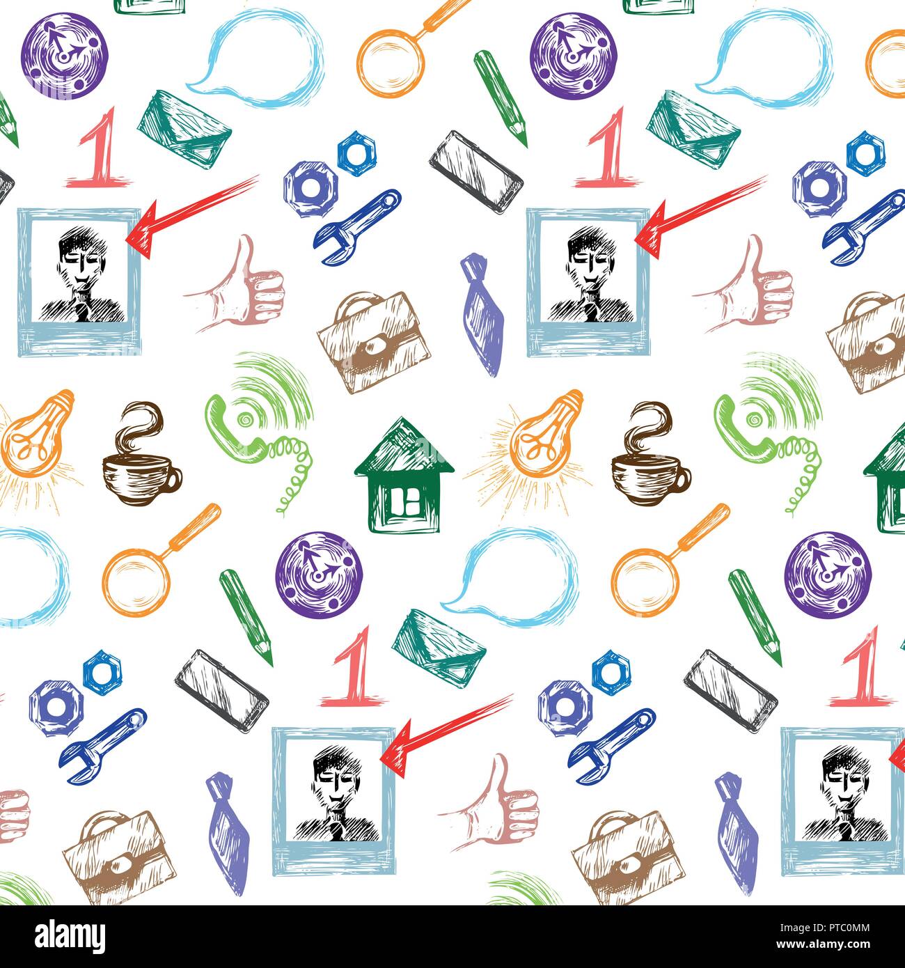 Hand drawn business seamless pattern with financial doodle sketch Stock ...