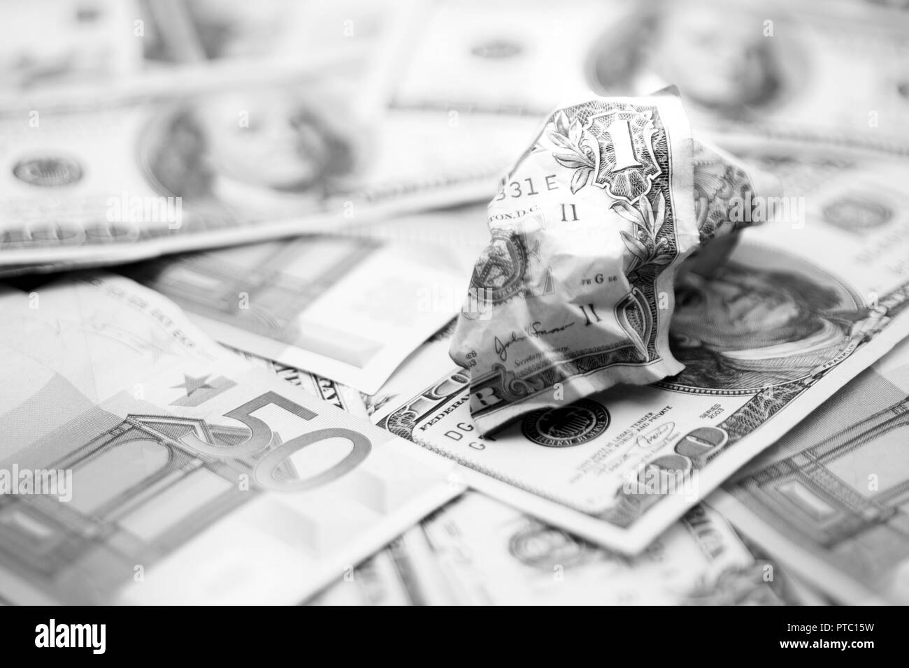 blurred crumpled dollar money background like concept of problem Stock ...