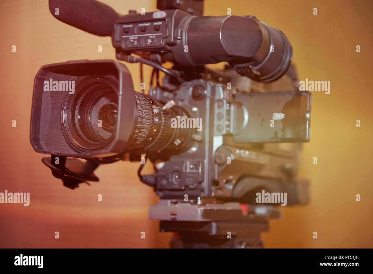 Video camera lens - recording show in TV studio - focus on camera ...