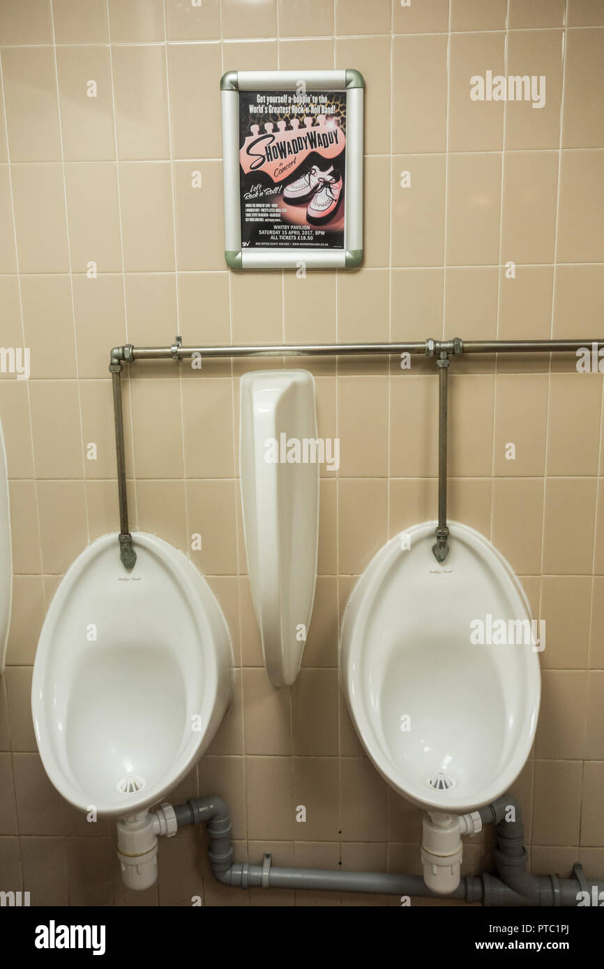 Poster announcing Showaddywaddy concert above urinals in concert hall ...