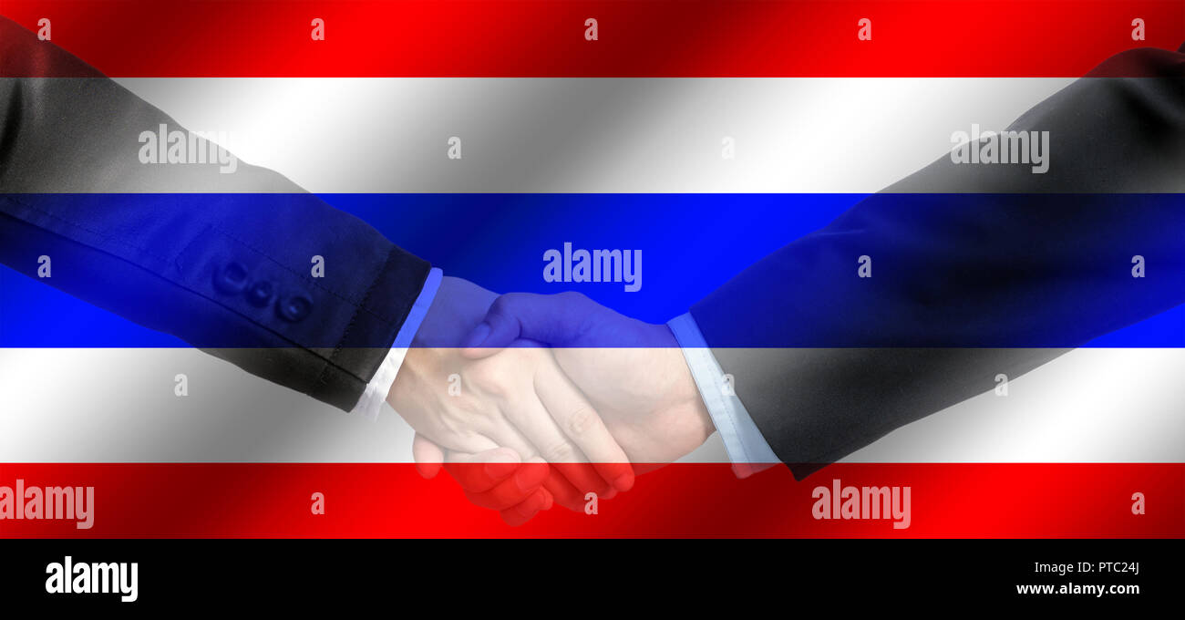 businessman Hand shake on Thailand flag background Stock Photo - Alamy