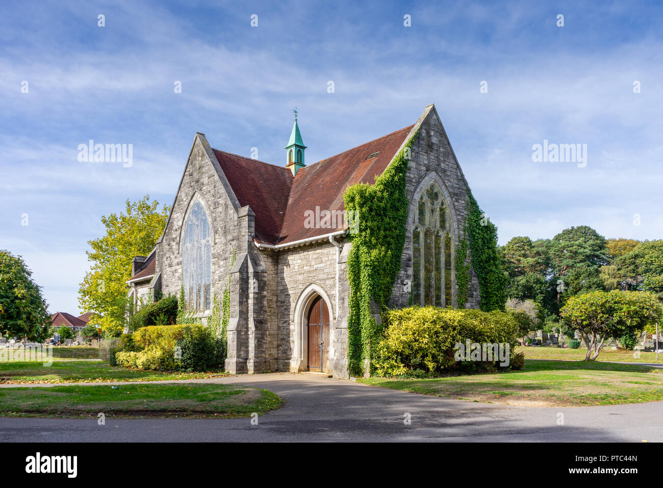 The chapel building at Hollybrook Cemetery in Southampton, England, UK ...