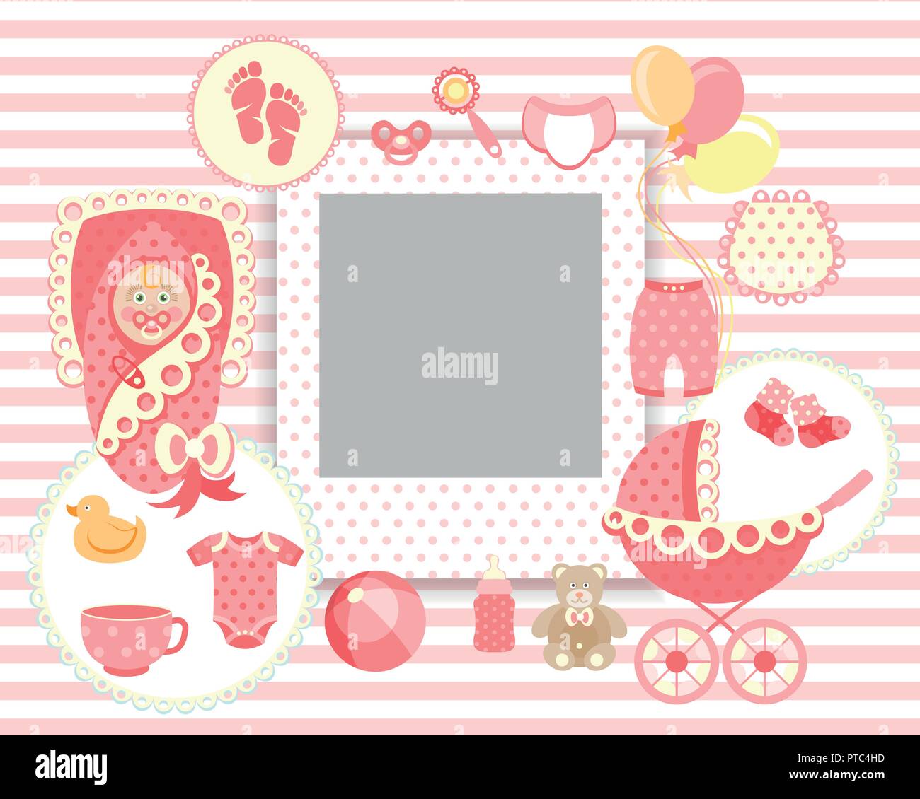 Newborn baby girl clip art with cute icons collection Stock Vector ...