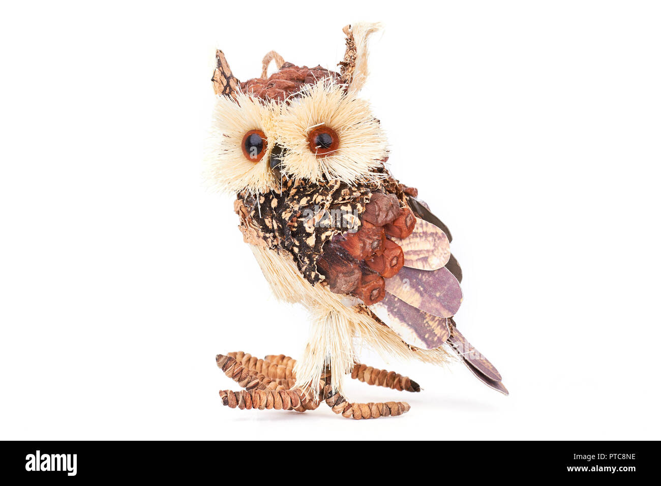 Handmade wooden owl on white background. Beautiful handicraft owl made ...