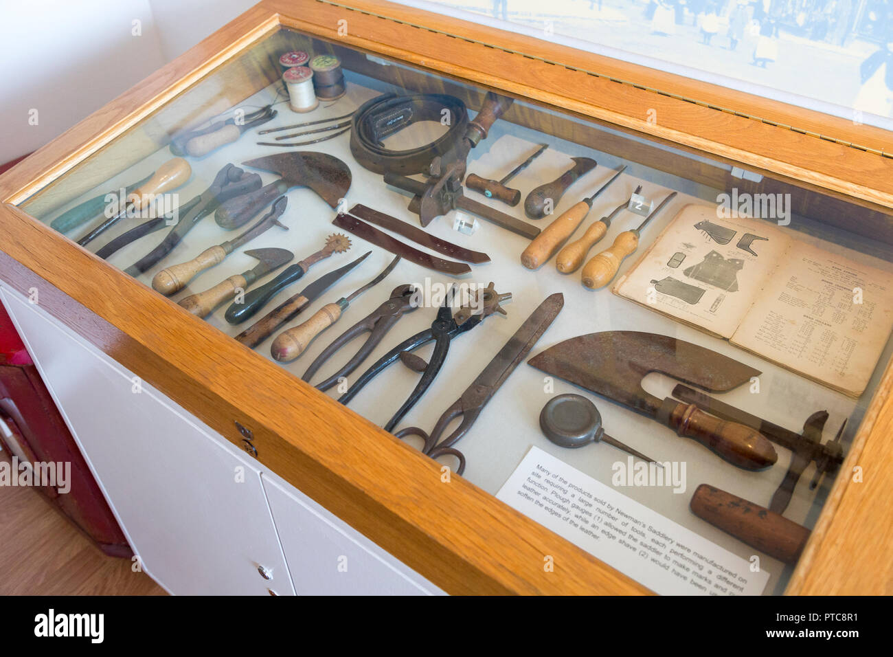 Display of tools related to Newman's Saddlery industry, with permission ...