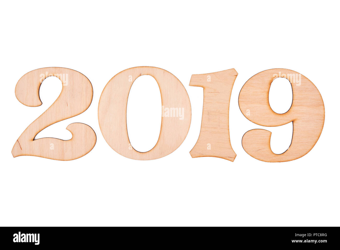 Wooden figure 2019 on white background. Wooden numbers forming the ...