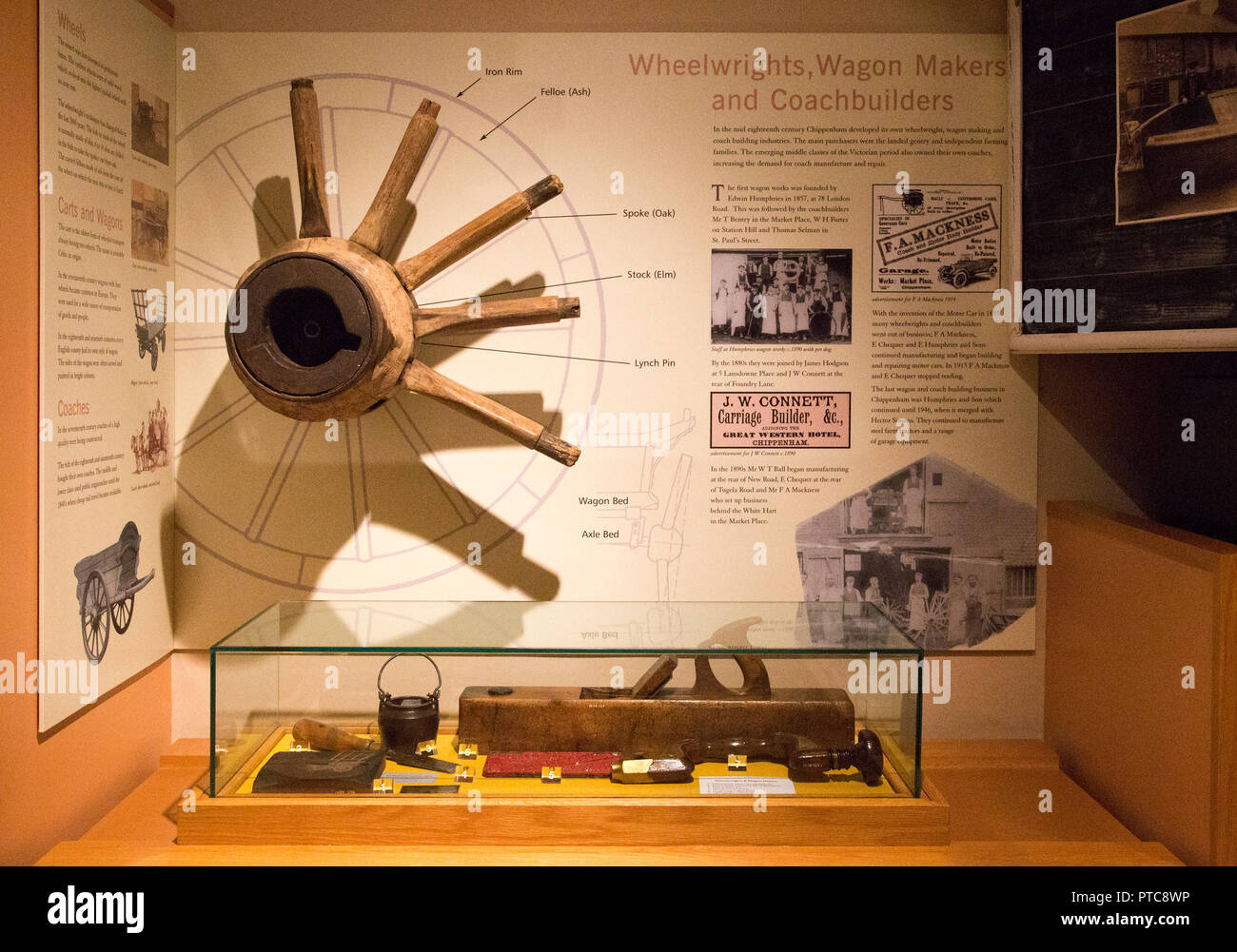 Display about wheelwrights, wagon makers and coach builders, with ...