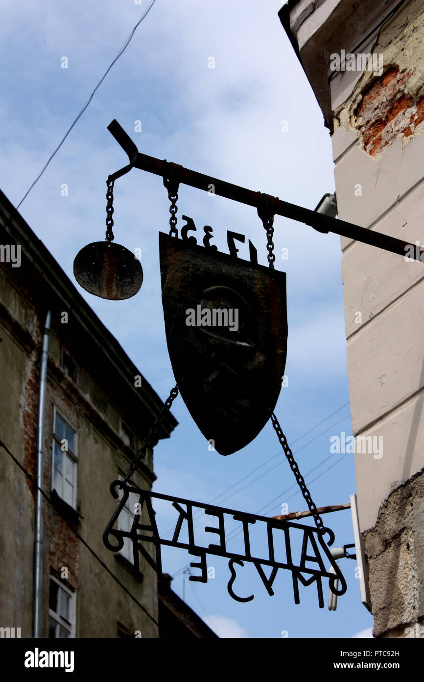 The back of an apothecary sign in Lviv, Ukraine Stock Photo - Alamy