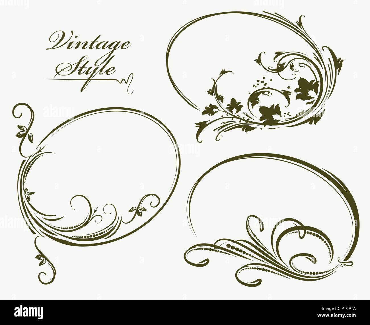 Beautiful collection of vintage style oval frames. Vector illustration ...