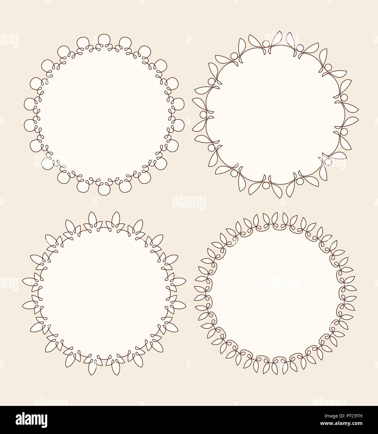 Set of 4 very simple round frames with fully editable stroke width ...
