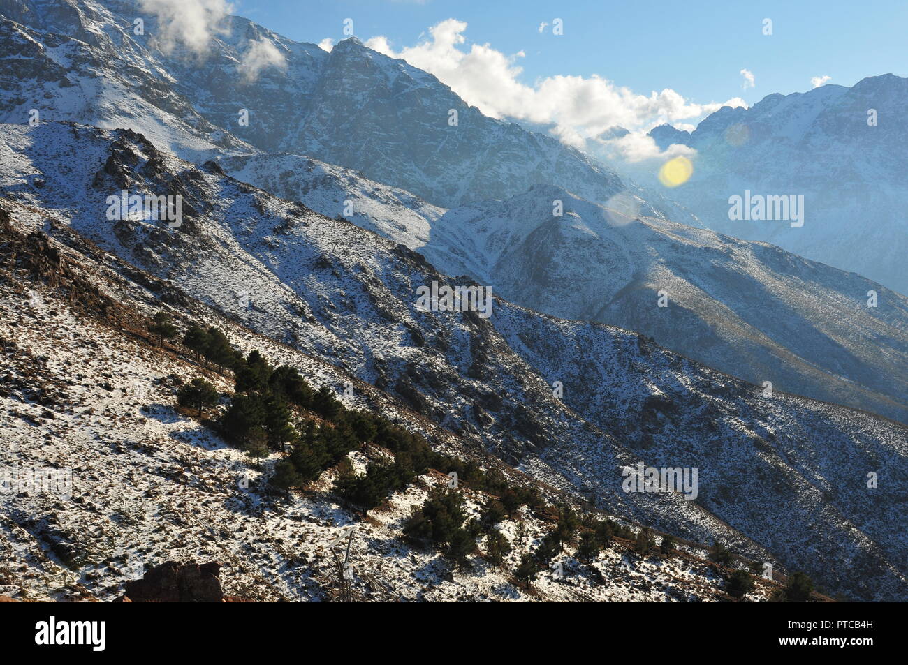 High Atlas mountain range landscape with snow on the slopes. Morocco ...