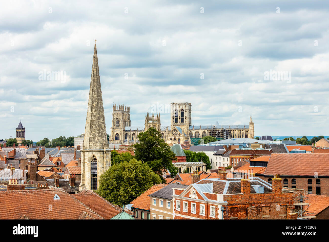 York, UK - August 27 2018: York cityscape landscape aerial elevated ...