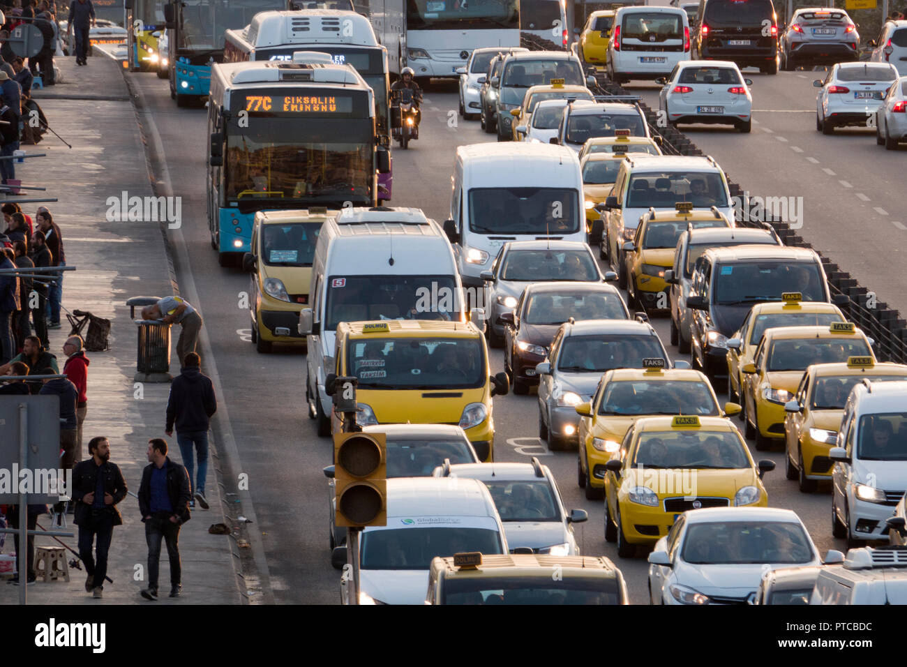 Traffic and pedestrians on Ataturk Bridge in Istanbul, Turkey Stock ...
