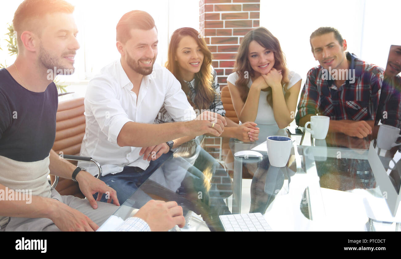 business team working with data on the computer Stock Photo - Alamy