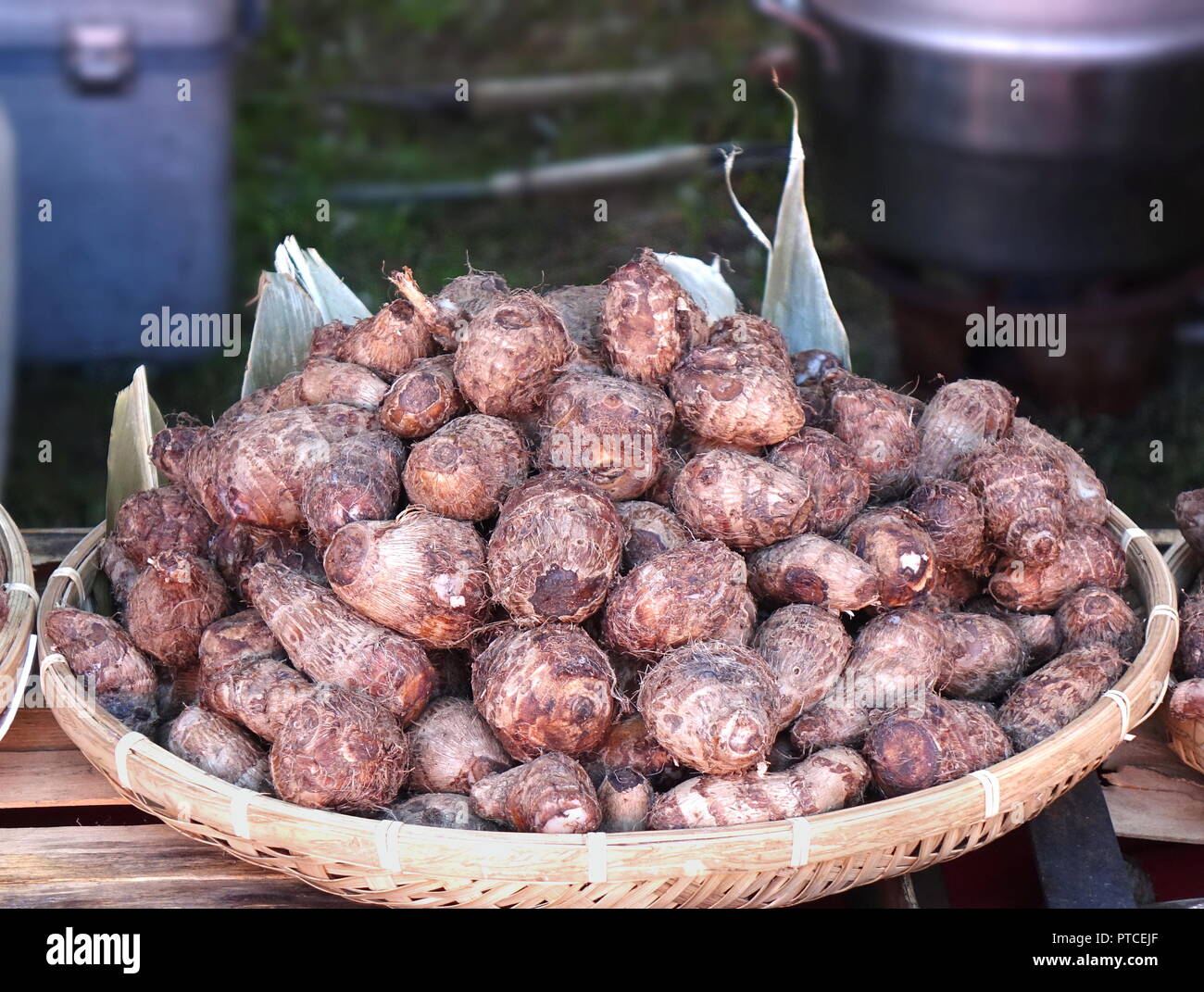 A market vendor sells taro roots, a popular vegetable in Taiwan Stock ...