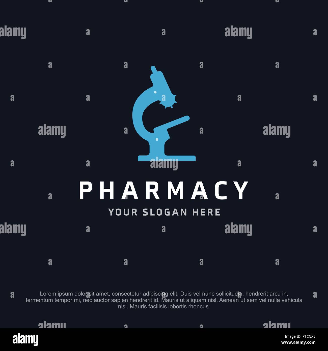 Pharmacy logo design with typography and dark background vector Stock ...