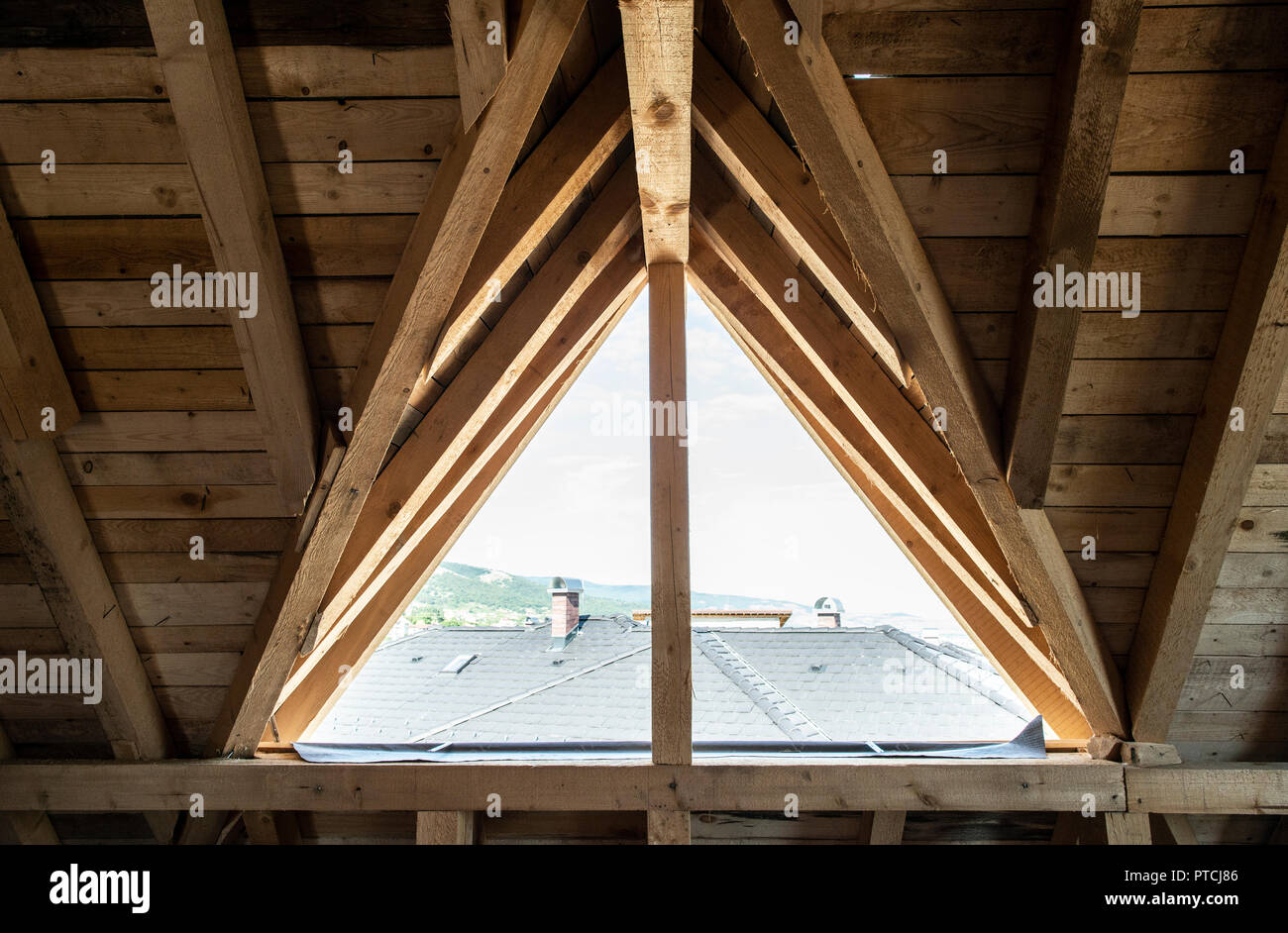 Wooden beams in new build house Stock Photo - Alamy