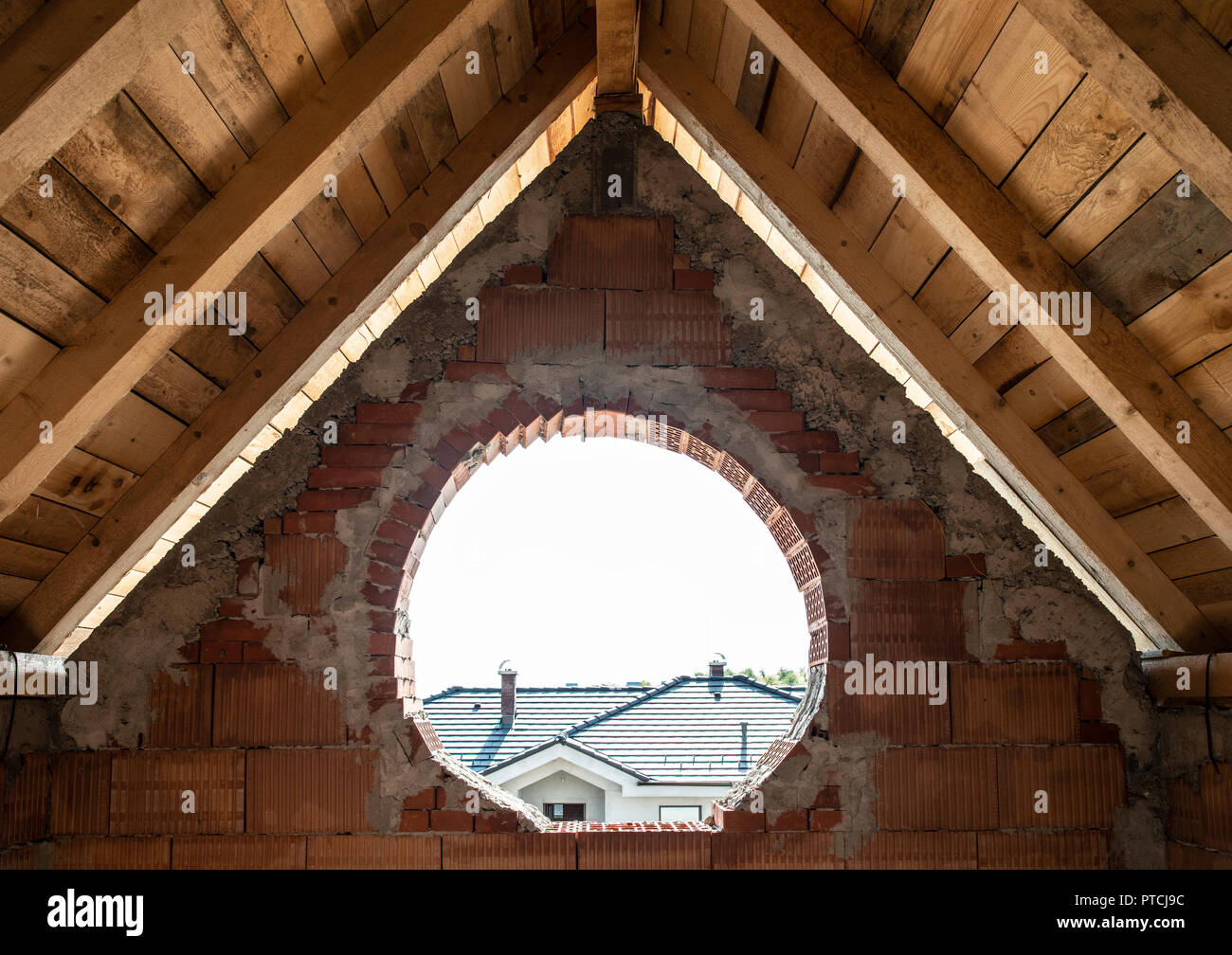 Wooden beams in new build house Stock Photo - Alamy