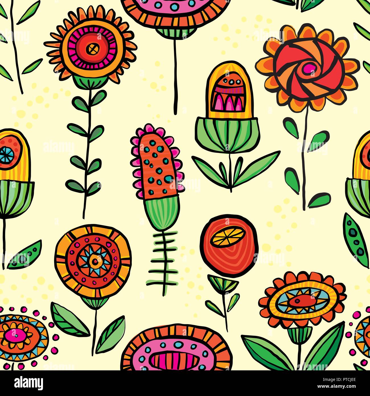 Vector colorful folk floral seamless pattern background. Ideal for ...
