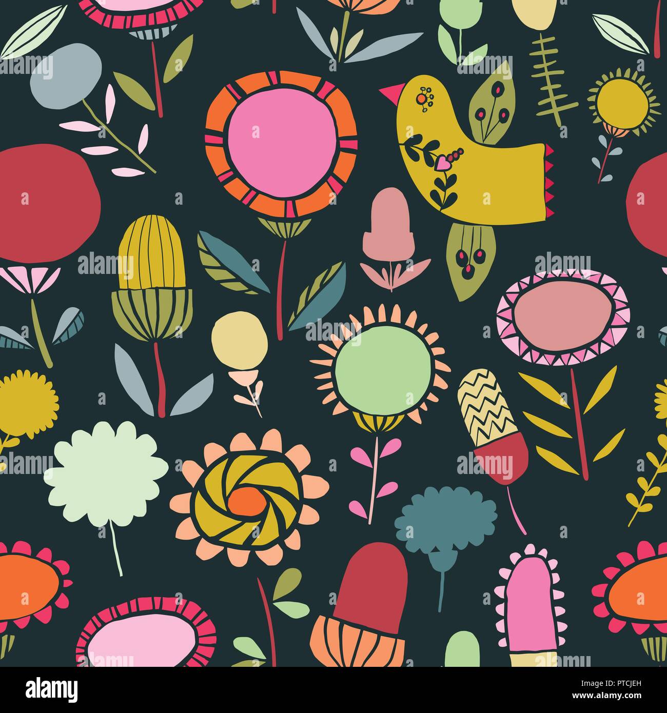Vector colorful folk floral seamless pattern background. Ideal for ...