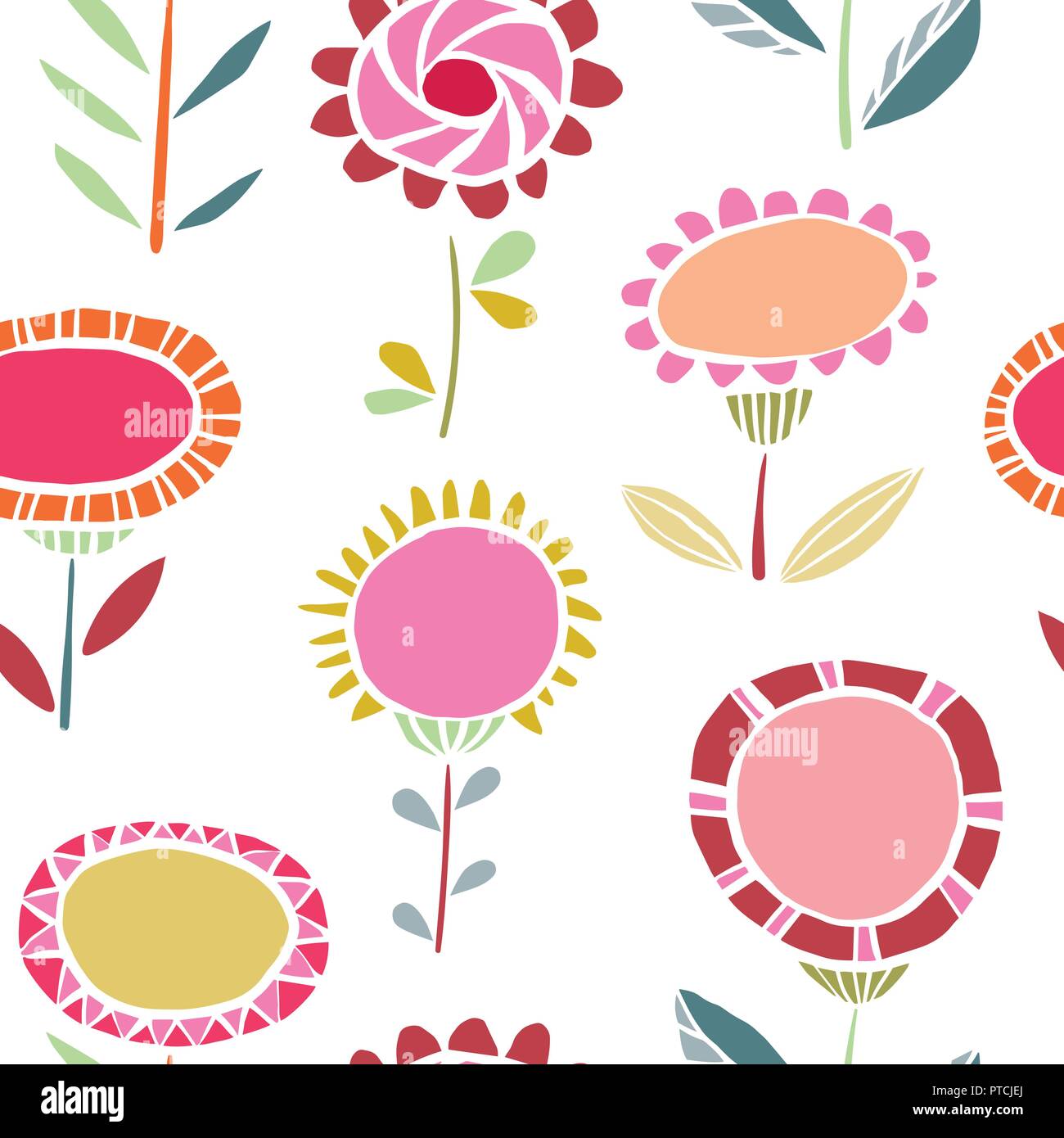 Vector vibrant folk floral seamless pattern background. Ideal for ...