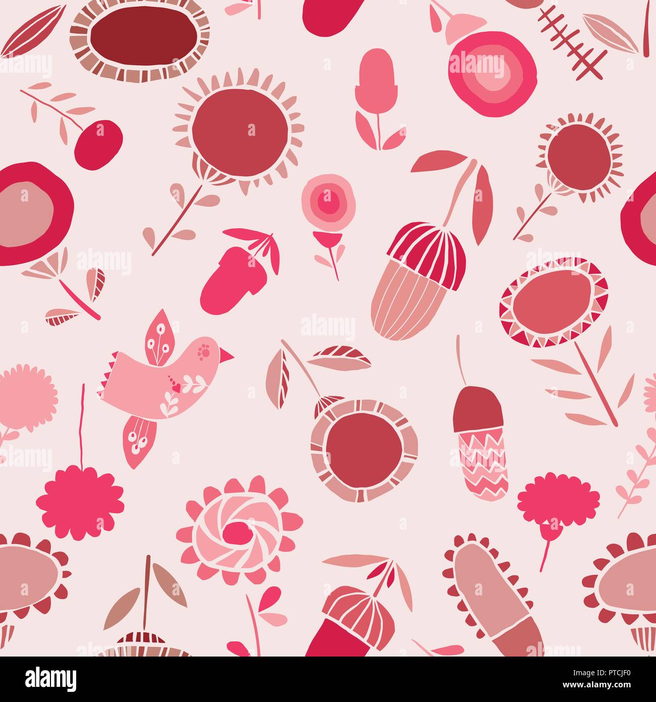 Vector pink folkloric floral seamless pattern background. Ideal for ...