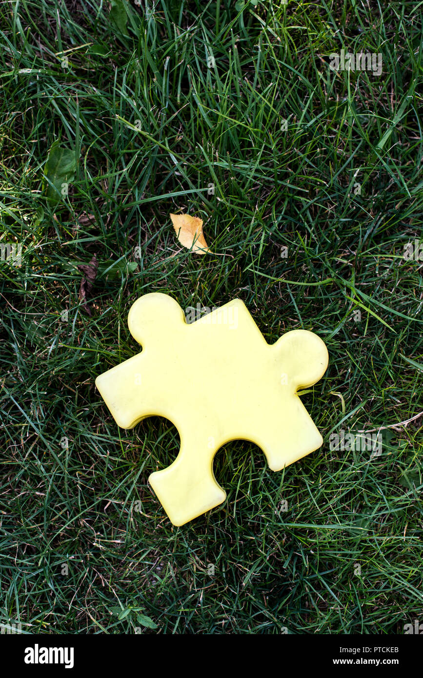 Yellow Puzzle piece in the garden Stock Photo - Alamy