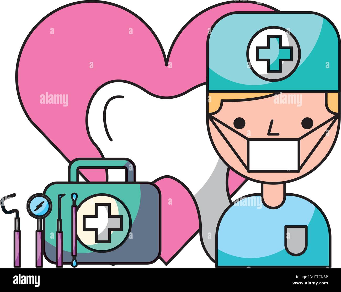 dentist man tooth heart equipment hygiene dental vector illustration ...